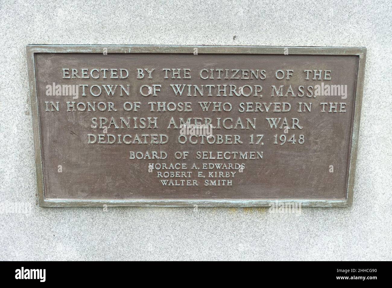 Spanish-American War Monument plaque - Winthrop, Massachusetts Stock ...