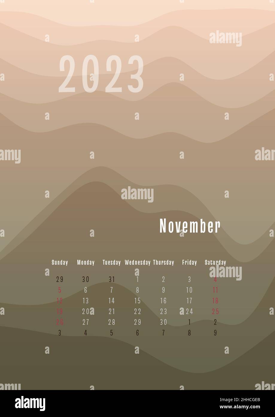 2023 november vertical calendar every month separately. monthly ...