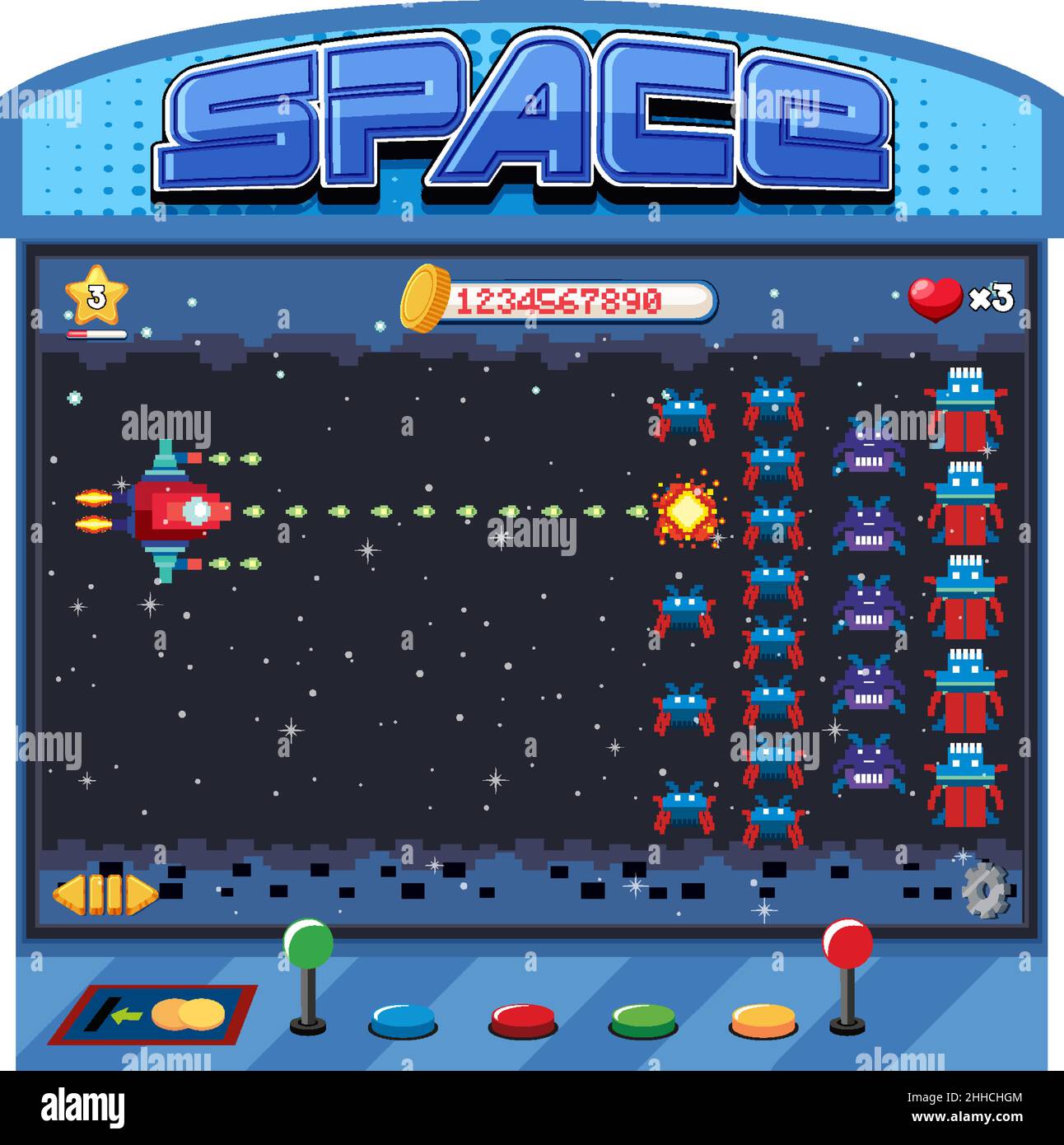 Retro arcade pixel space game interface illustration Stock Vector Image ...