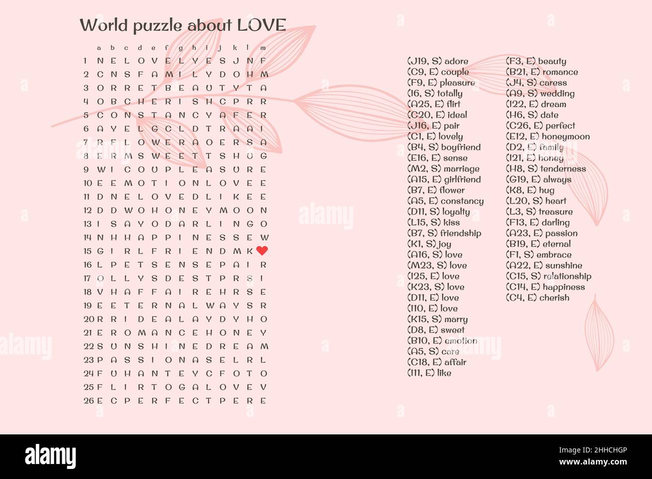 Valentines day word puzzle crossword - find the listed words about love ...