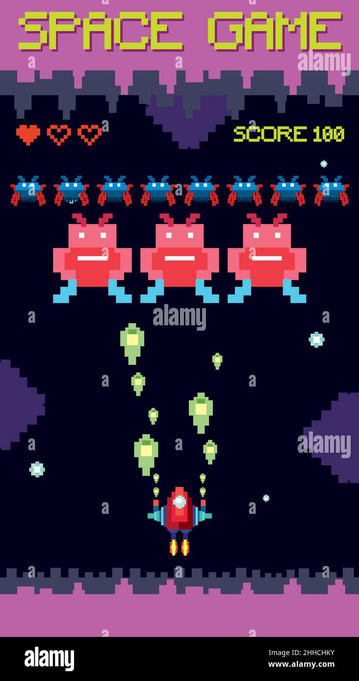 Retro pixel space game interface illustration Stock Vector Image & Art ...