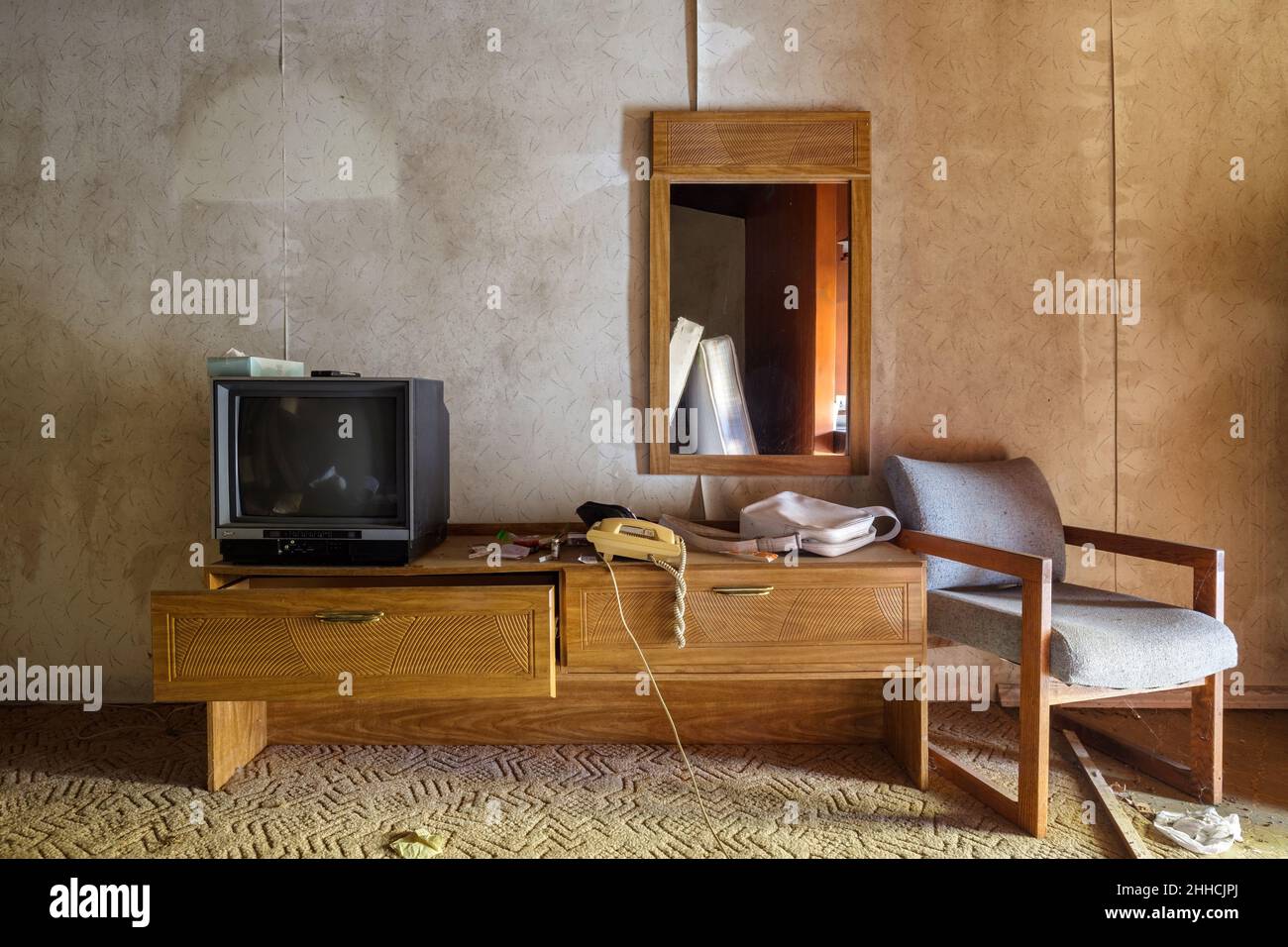 An abandoned motel room with decay starting to take hold Stock Photo ...