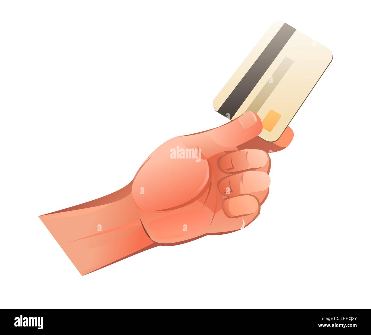 Left hand with plastic bank debit or credit card. Object isolated on ...