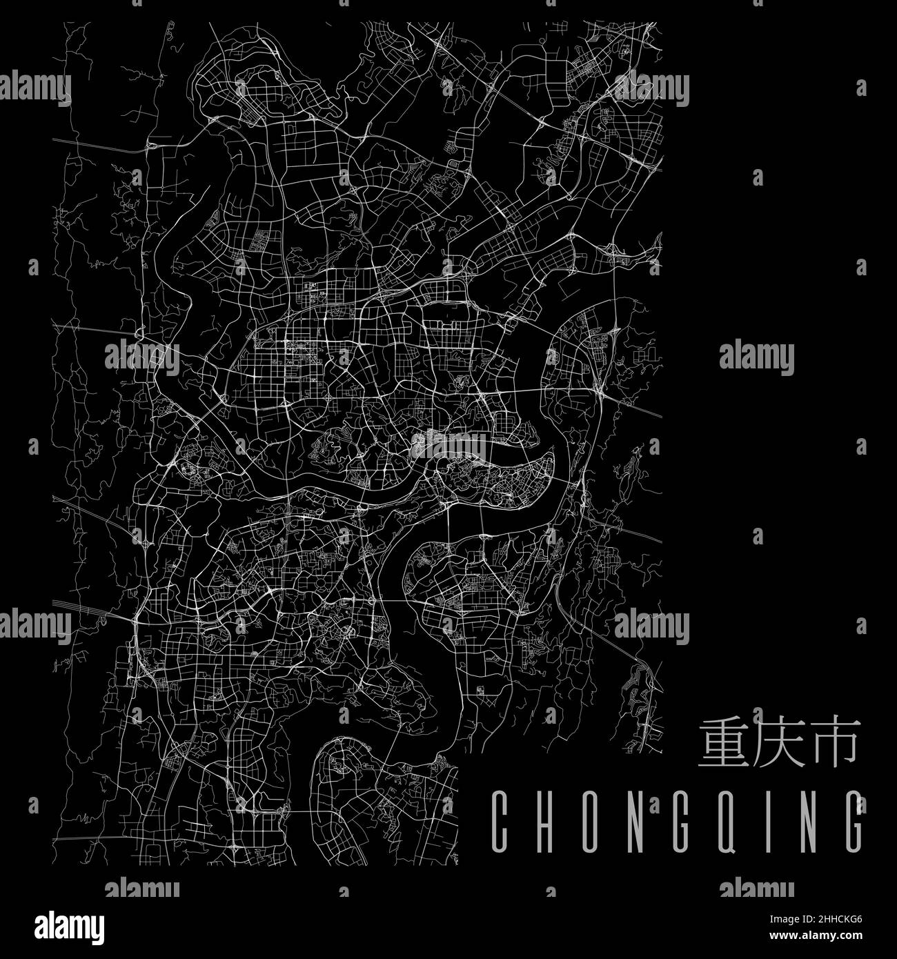 Chongqing city vector map poster. China municipality square linear ...