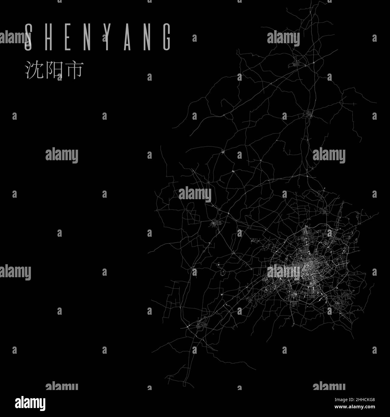 Shenyang city vector map poster. China municipality square linear ...
