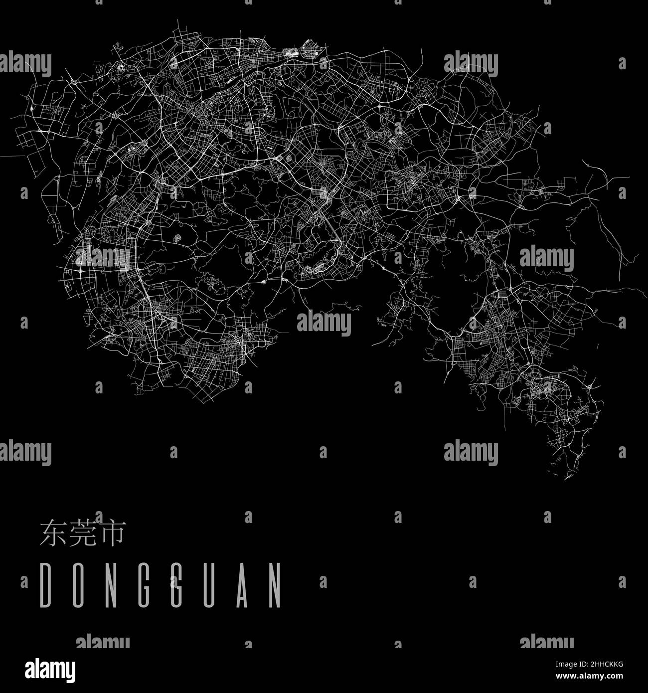 Dongguan city vector map poster. China municipality square linear ...