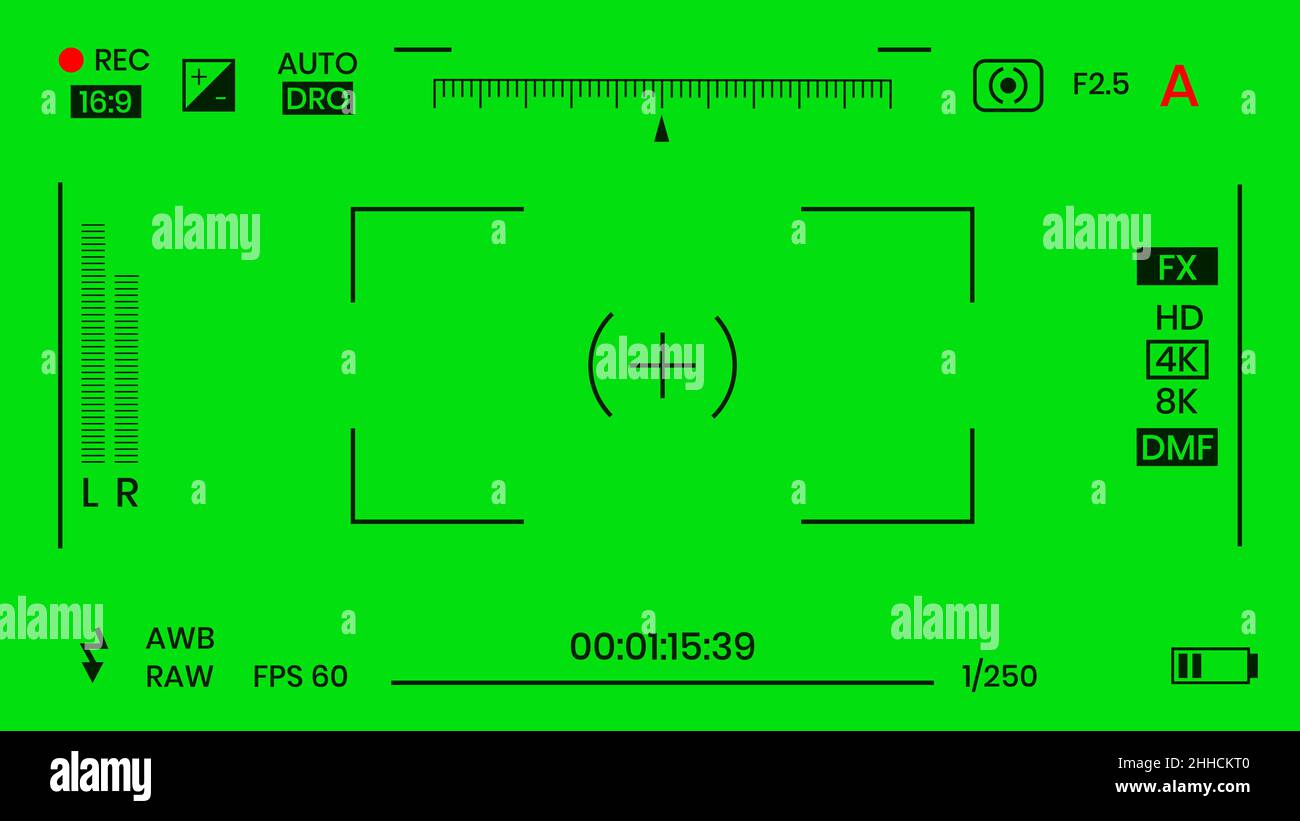 Green colored chroma key camera rec frame viewfinder overlay background ...