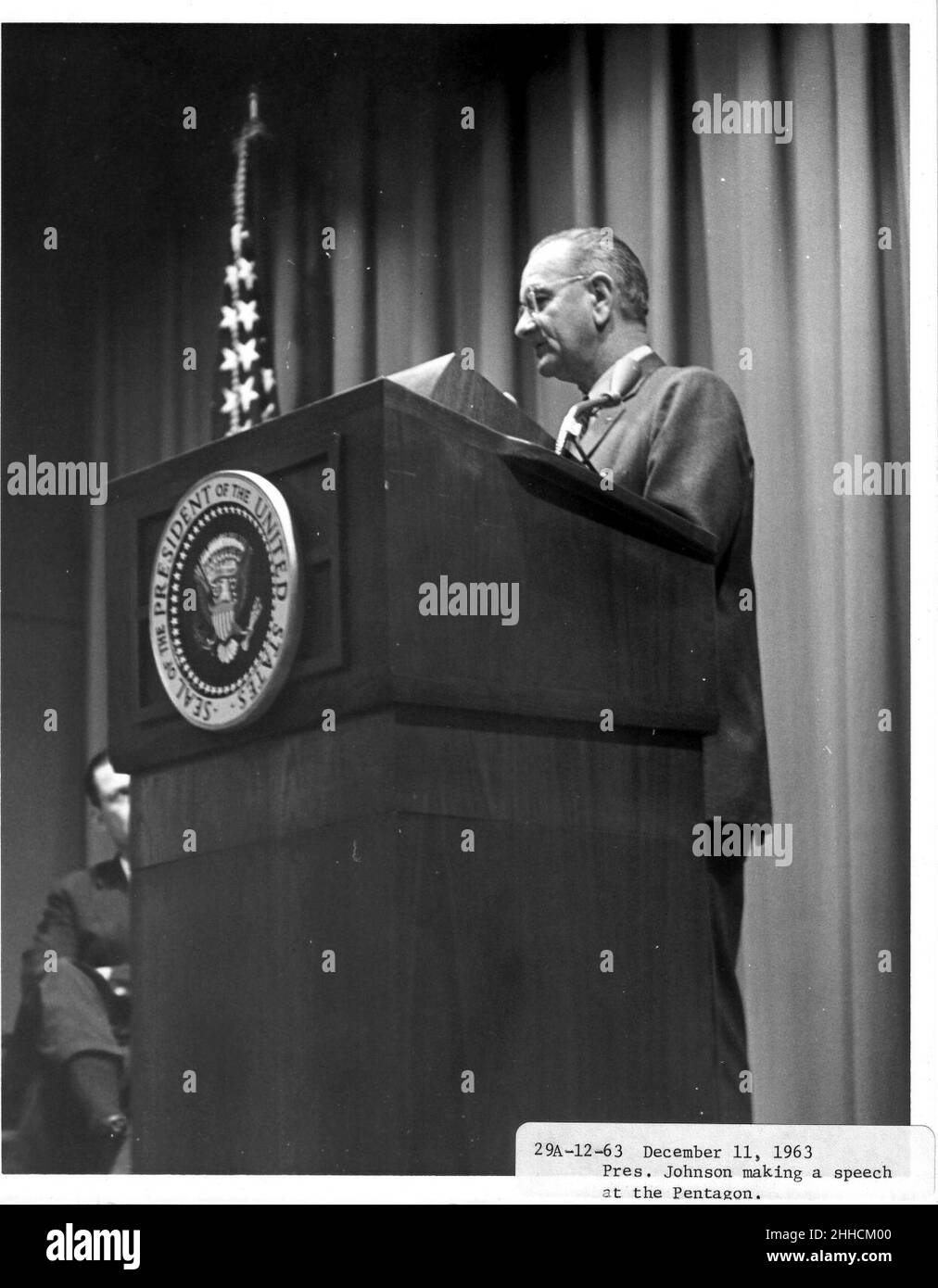 Speech at the Pentagon by President Johnson Stock Photo - Alamy