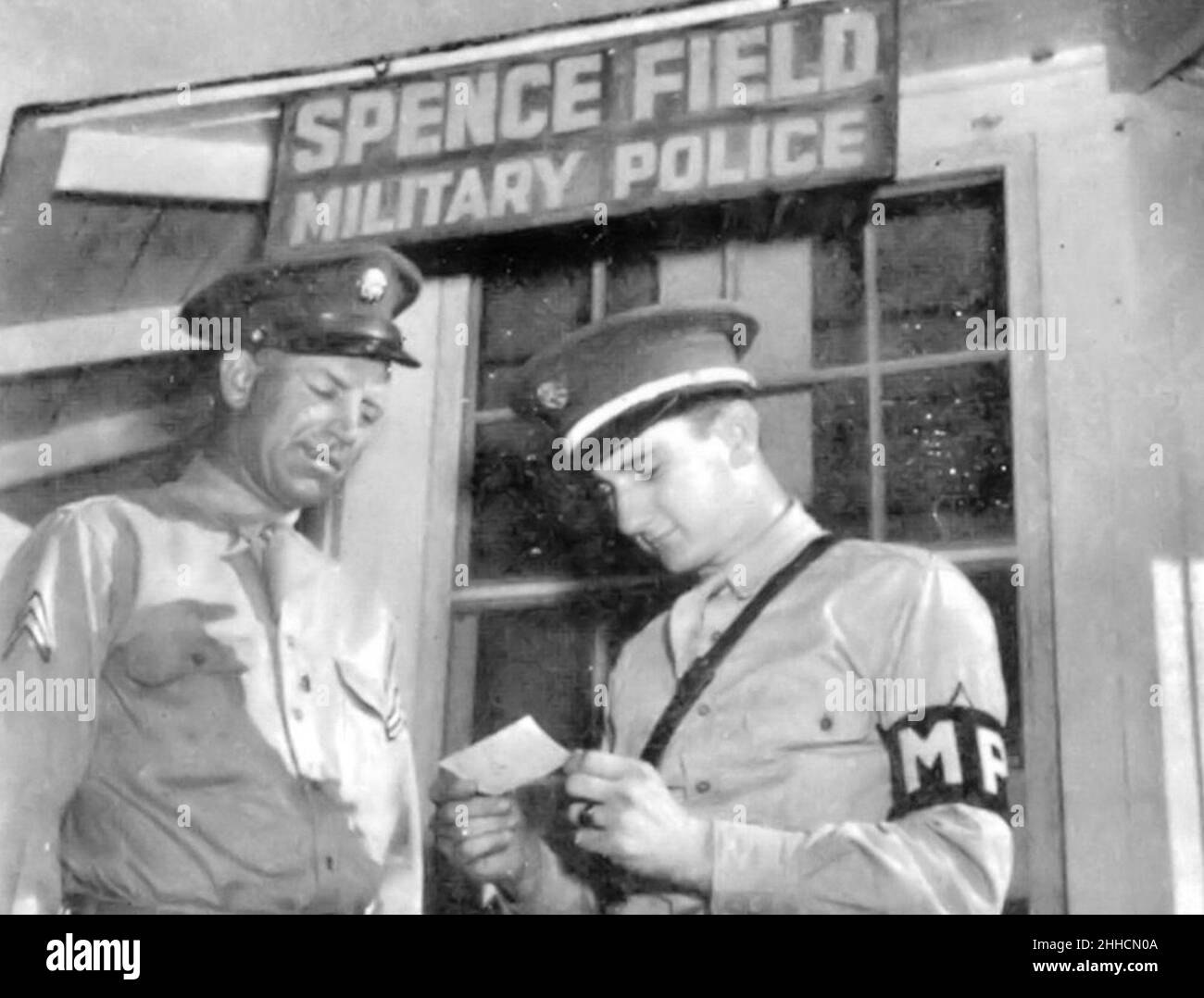 Spence Army Airfield -MP checking Cadets AGO Card Stock Photo - Alamy