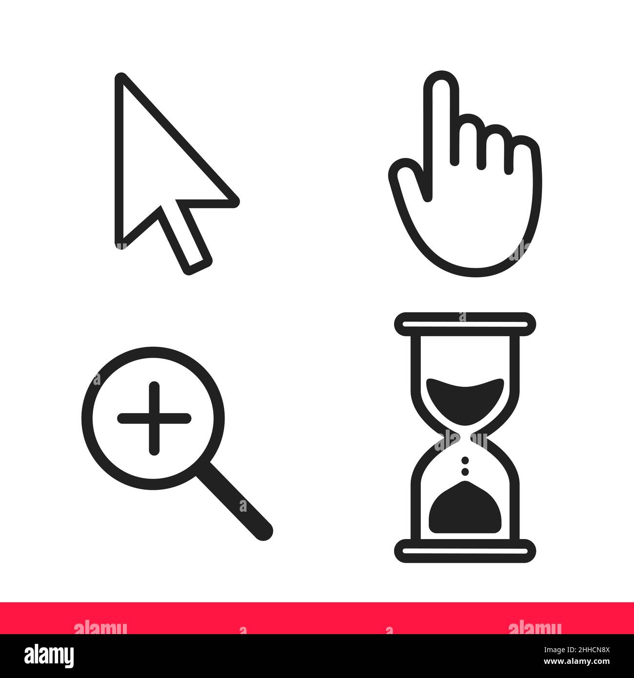 Pointer hand, arrow, hourglass loading clock mouse, magnifier cursors icon sign Stock Vector ...