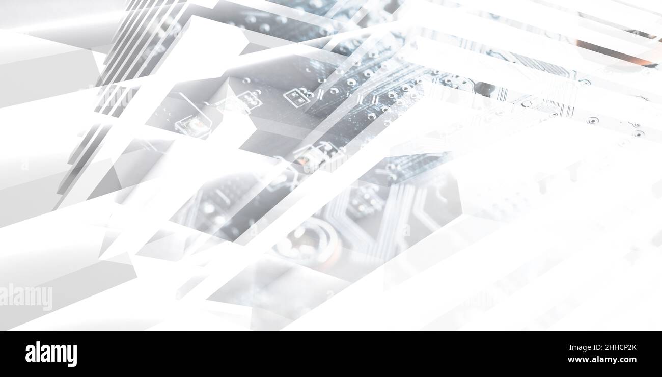 Abstract white high tech background. Mixed media with 3d rendering ...