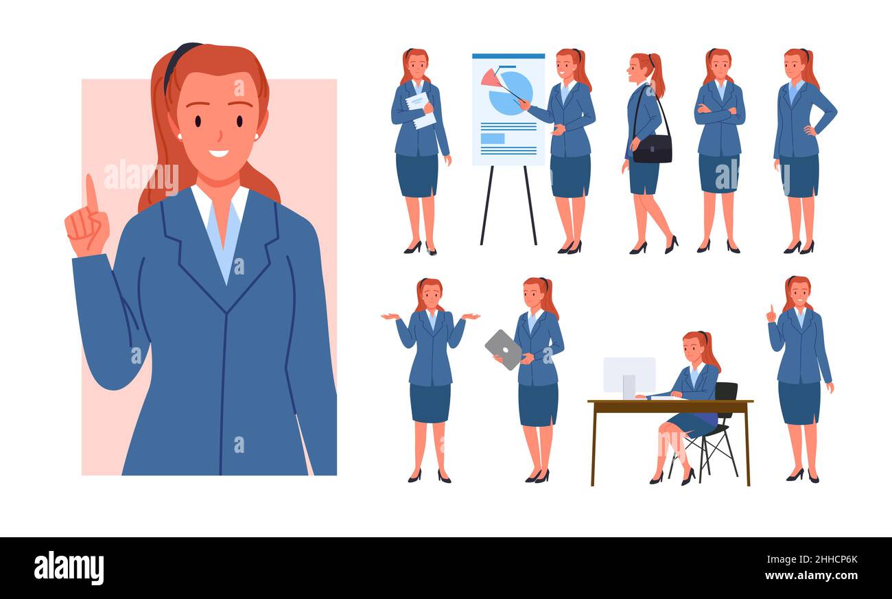 Businesswoman in formal suit pose set, adult woman manager working ...