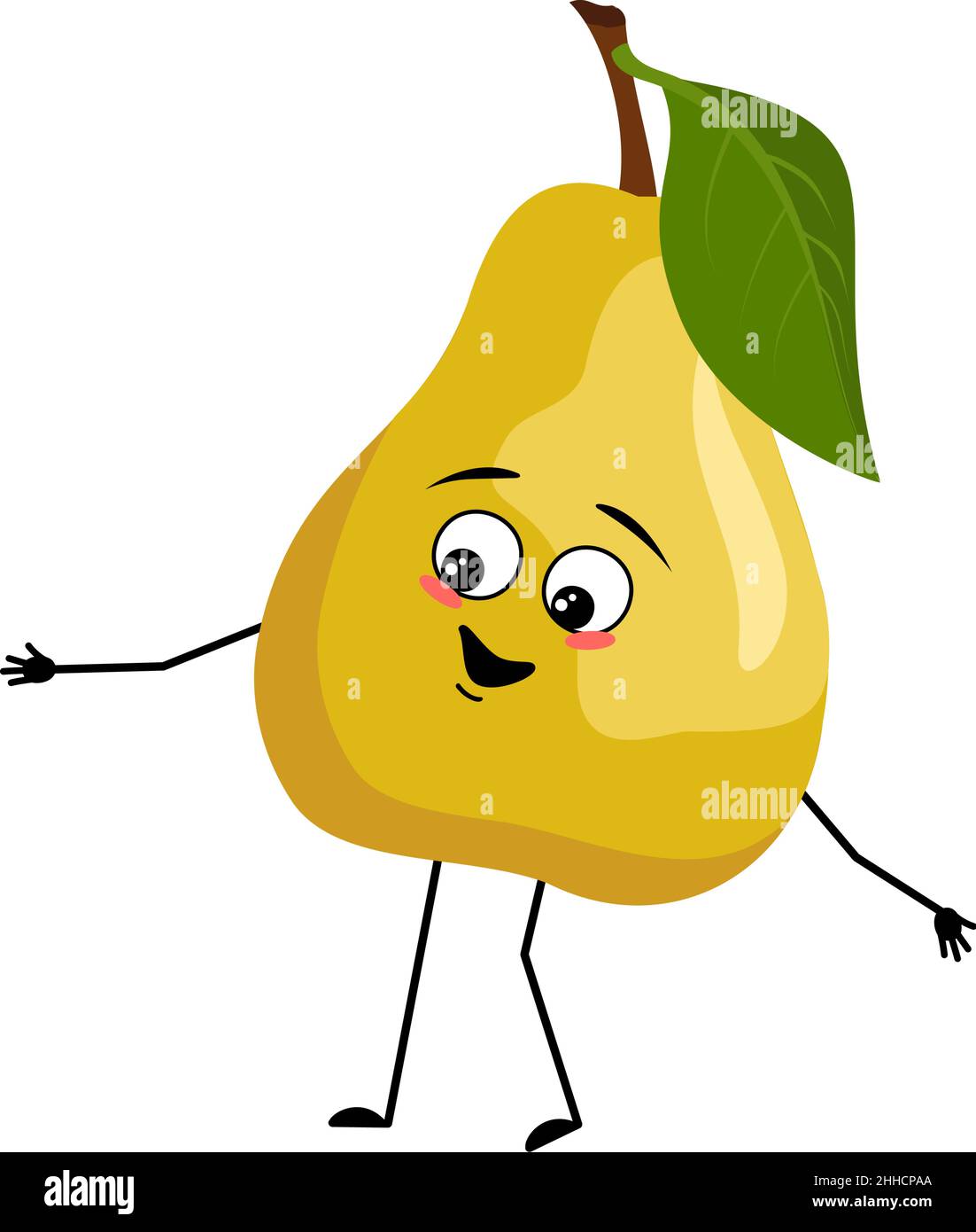 Pear character with happy emotion, joyful face, smile eyes, arms and ...