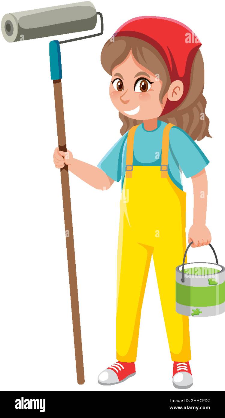 A female painter cartoon character on white background illustration ...