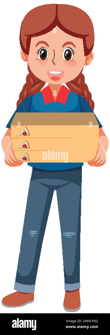 Delivery girl cartoon character on white background illustration Stock ...