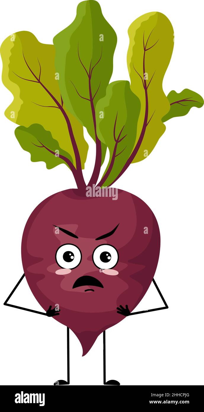 Beet character with angry emotions, grumpy face, furious eyes, arms and ...