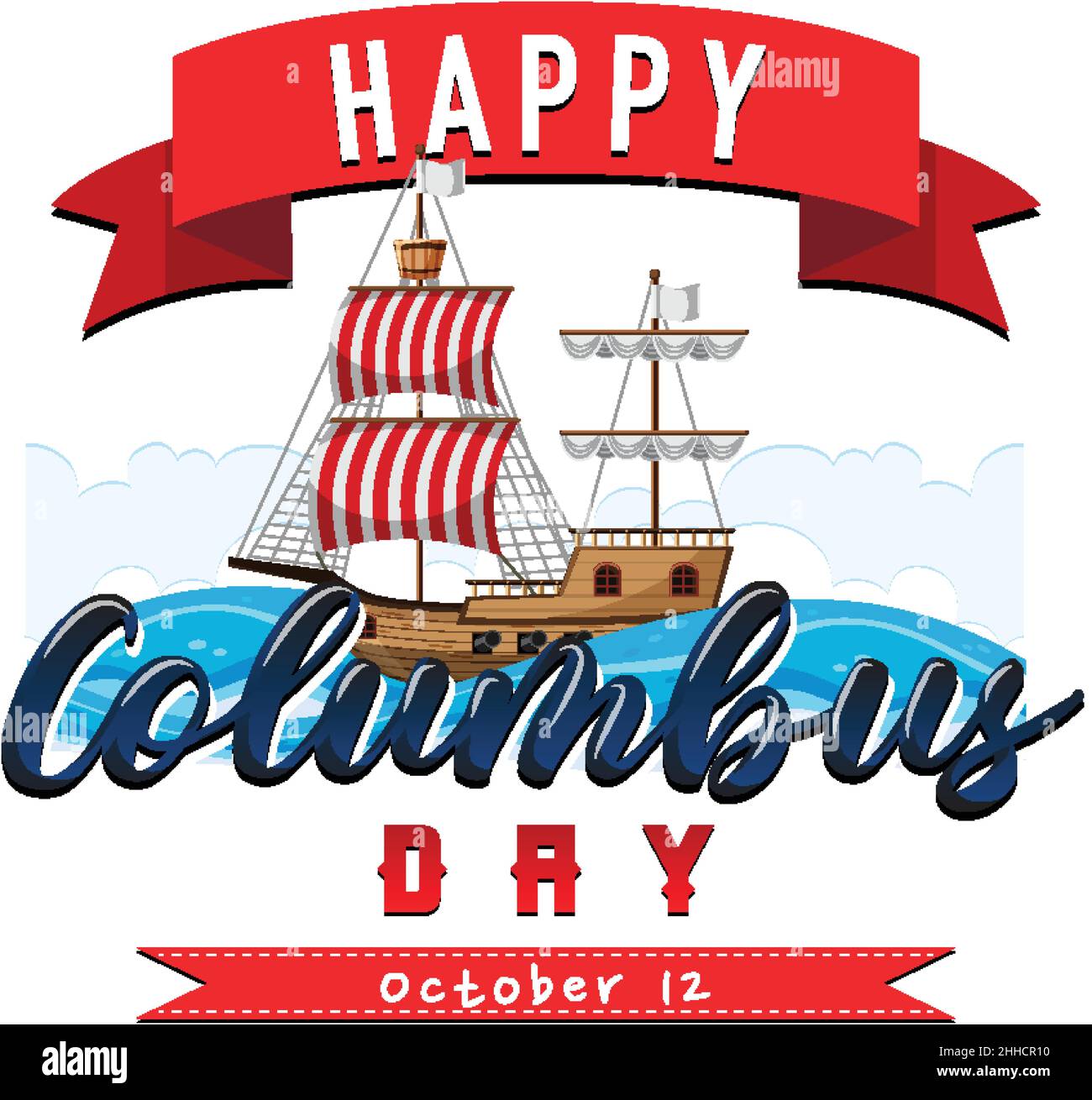 Happy Columbus day banner with flagship illustration Stock Vector Image ...