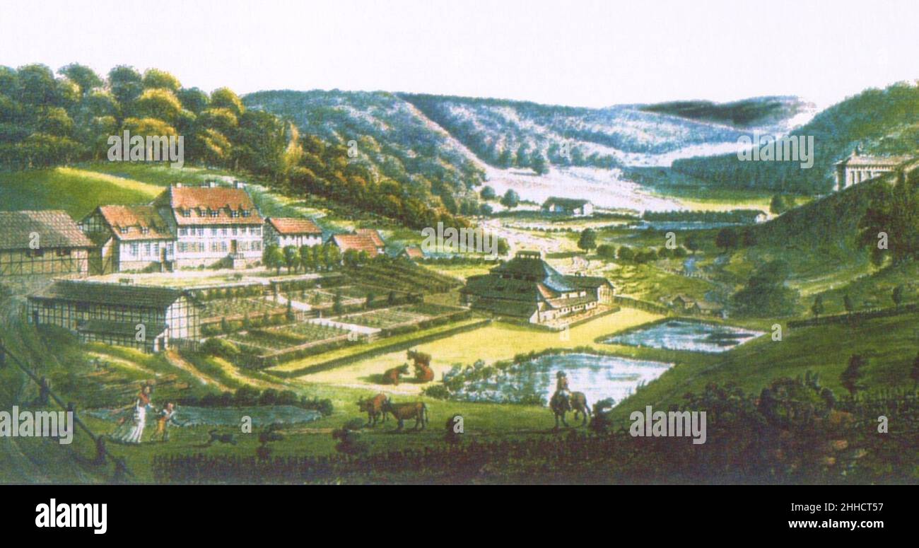 Spiegelglashütte Amelith mit Herrenhaus um 1800 Stock Photo - Alamy