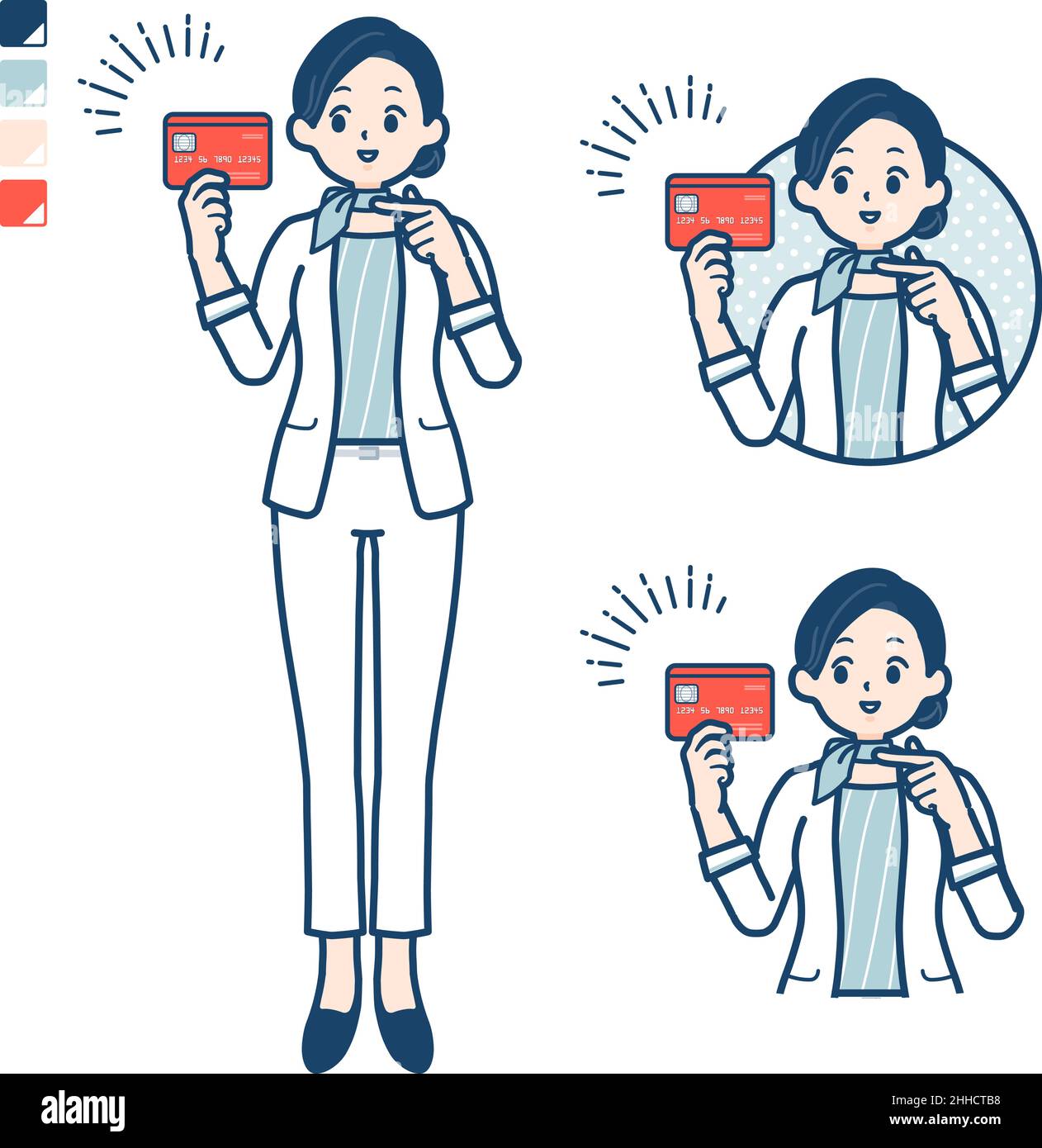 Beauty advisor woman with pointing at credit card images.It's vector ...