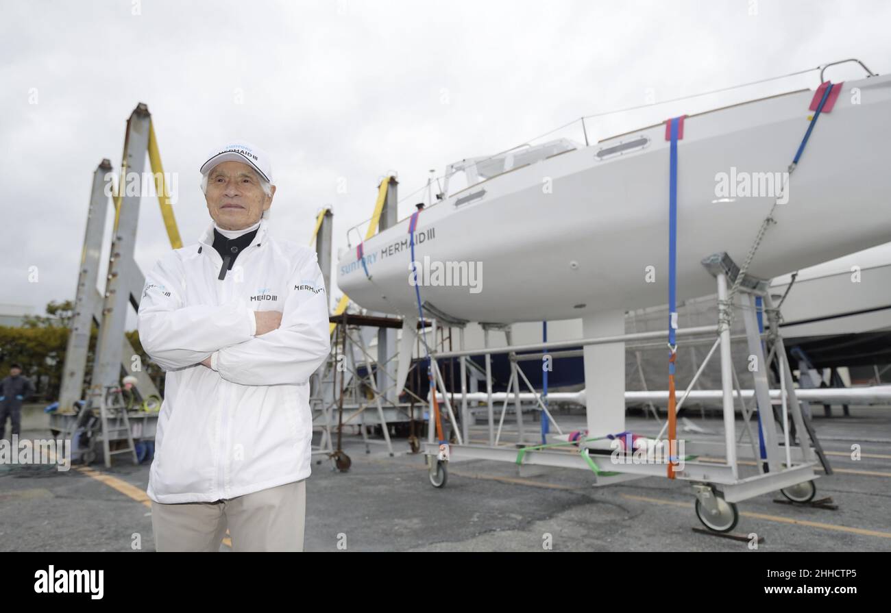 Japanese adventurer Kenichi Horie meets the press on Jan. 24, 2022, in ...