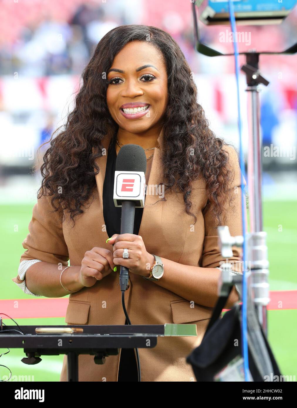 Jan 23, 2022; Tampa, FL USA; ESPN sideline reporter Kimberly Martin ...