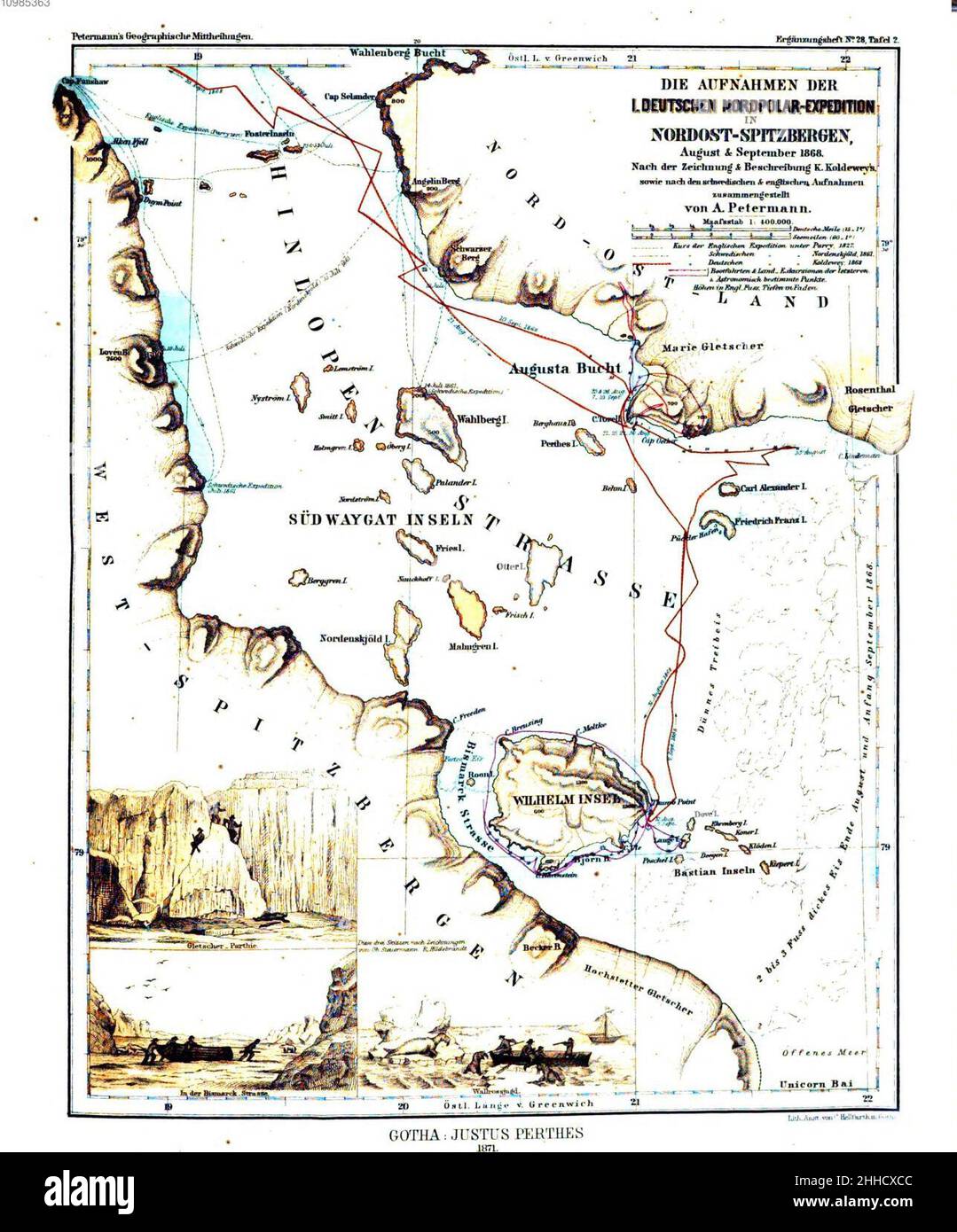 Spitsbergen partial map by August Petermann 1871 Stock Photo - Alamy