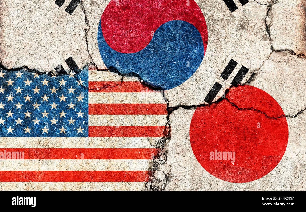 Grunge flags illustration of three countries with conflict and ...