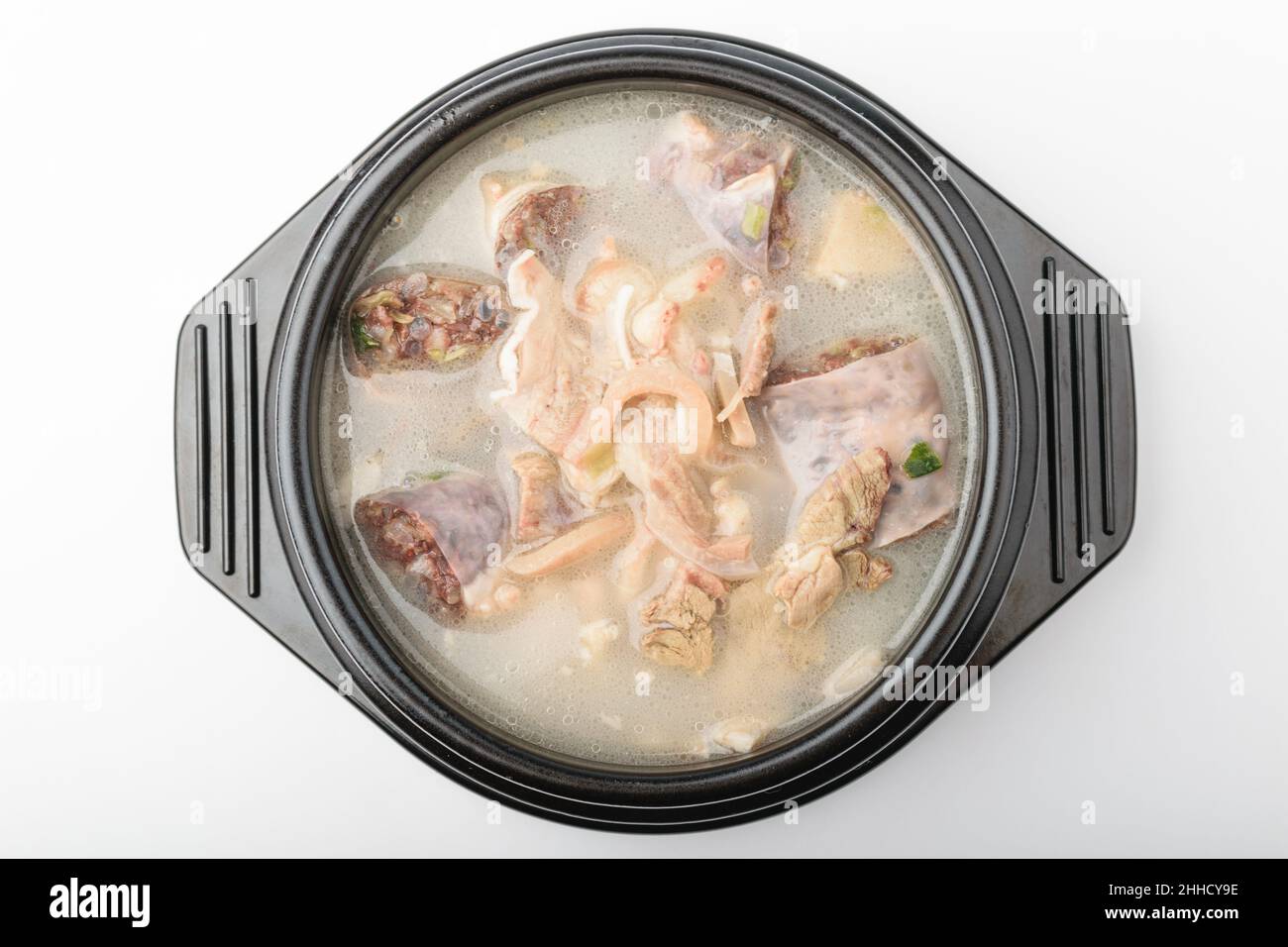Pork intestines soup on white background Stock Photo - Alamy
