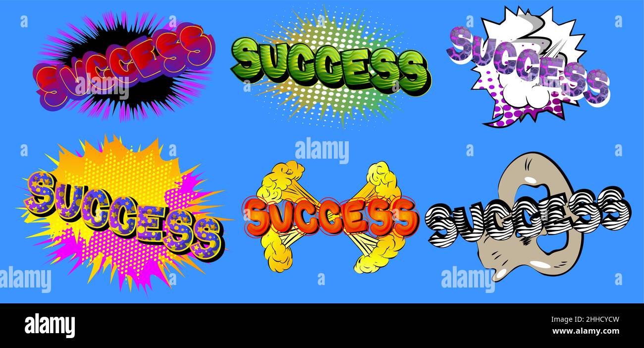 Success. Comic book word text on abstract comics background. Retro pop ...