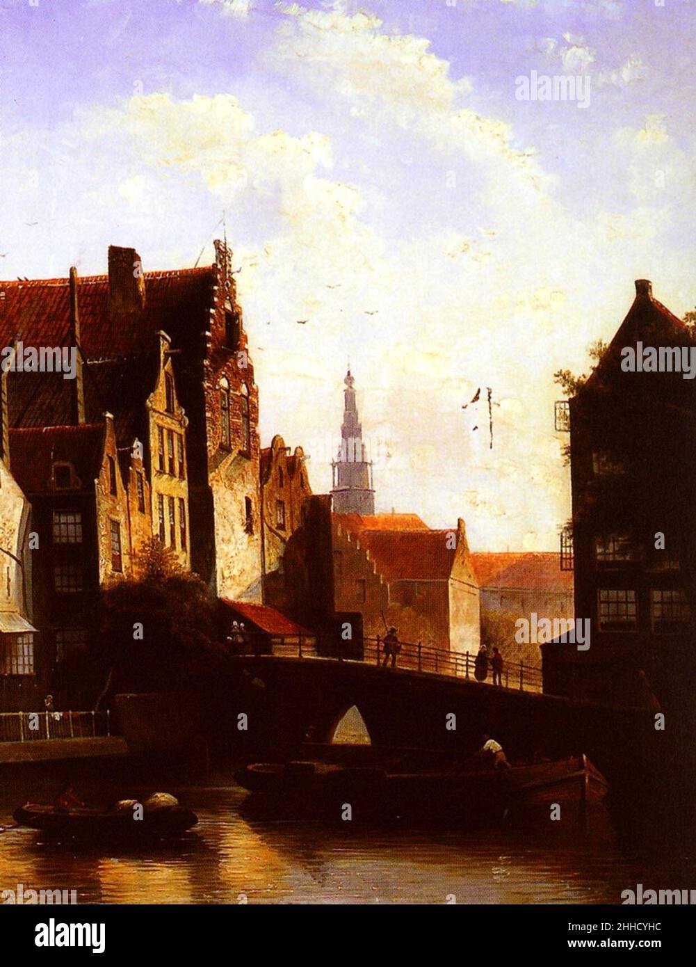 Spohler Jacob Jan Coenraad Figures on a bridge in a Dutch Town Part2 ...