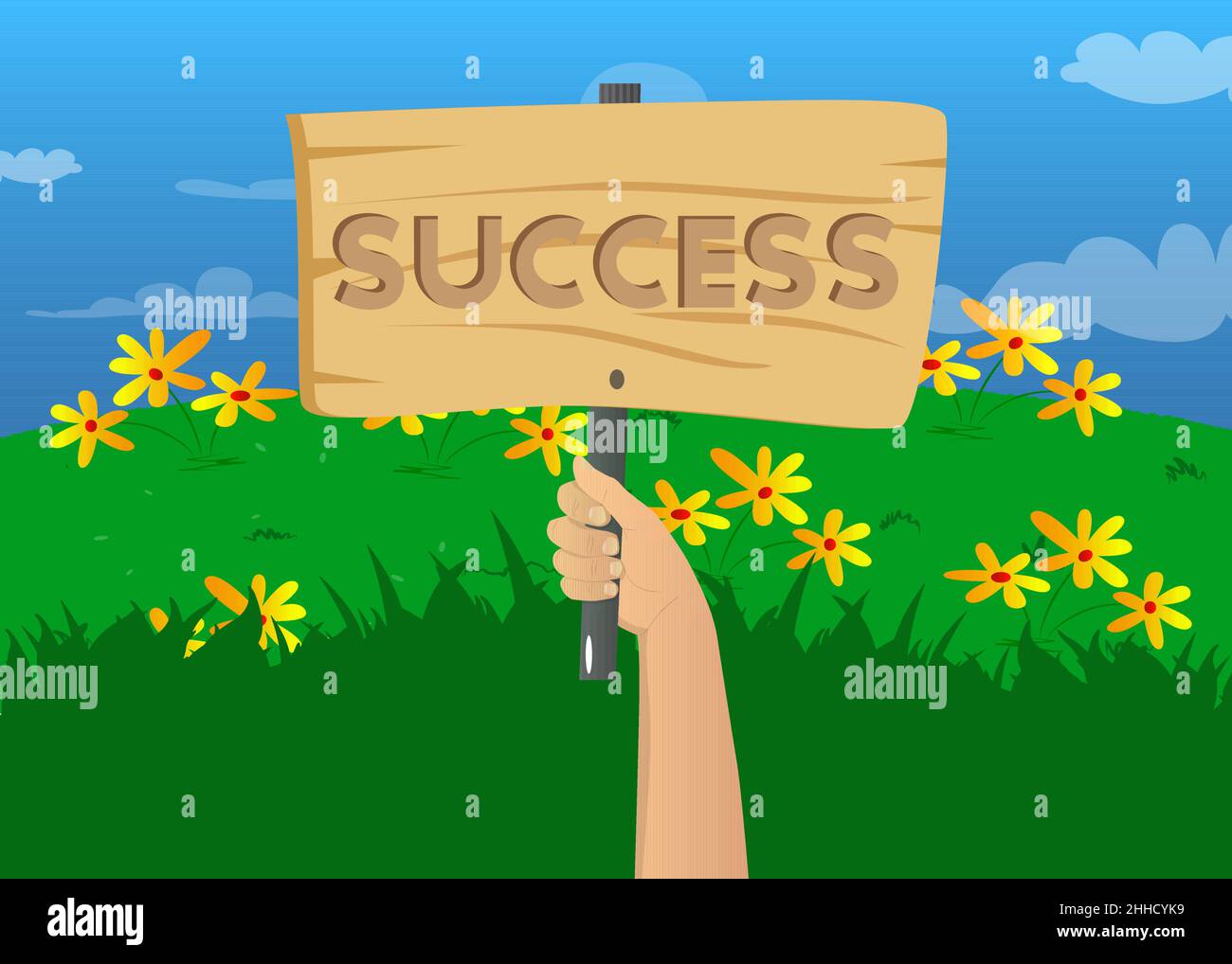 Hand holding up a banner with Success text. Showing billboard banner ...