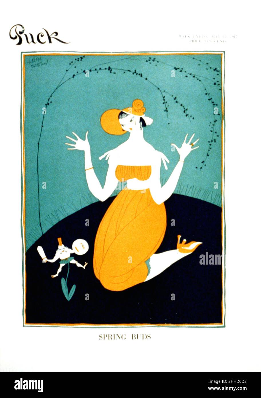 Ralph Barton artwork - Spring Buds - Caricature of woman kneeling and ...