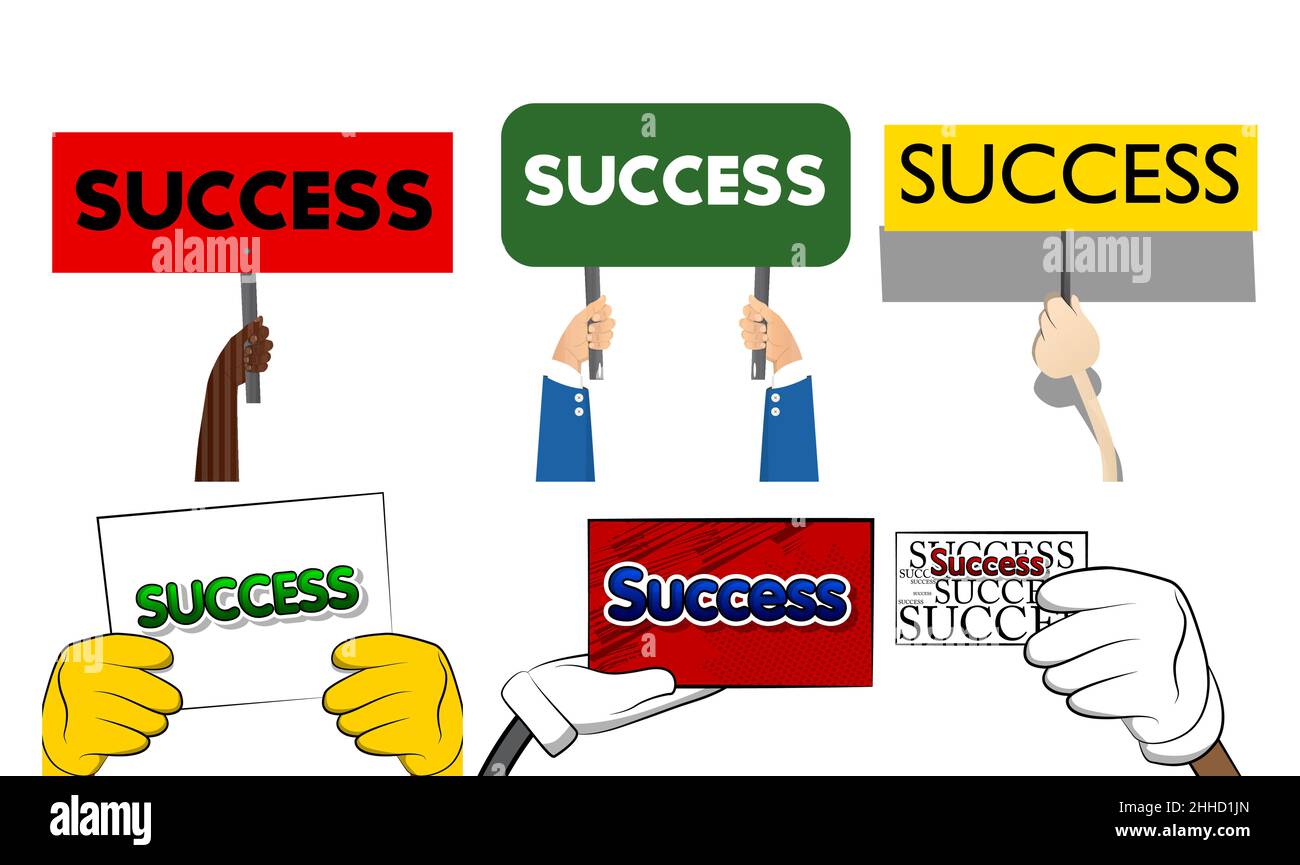 Hand holding up a banner with Success text. Showing billboard banner ...