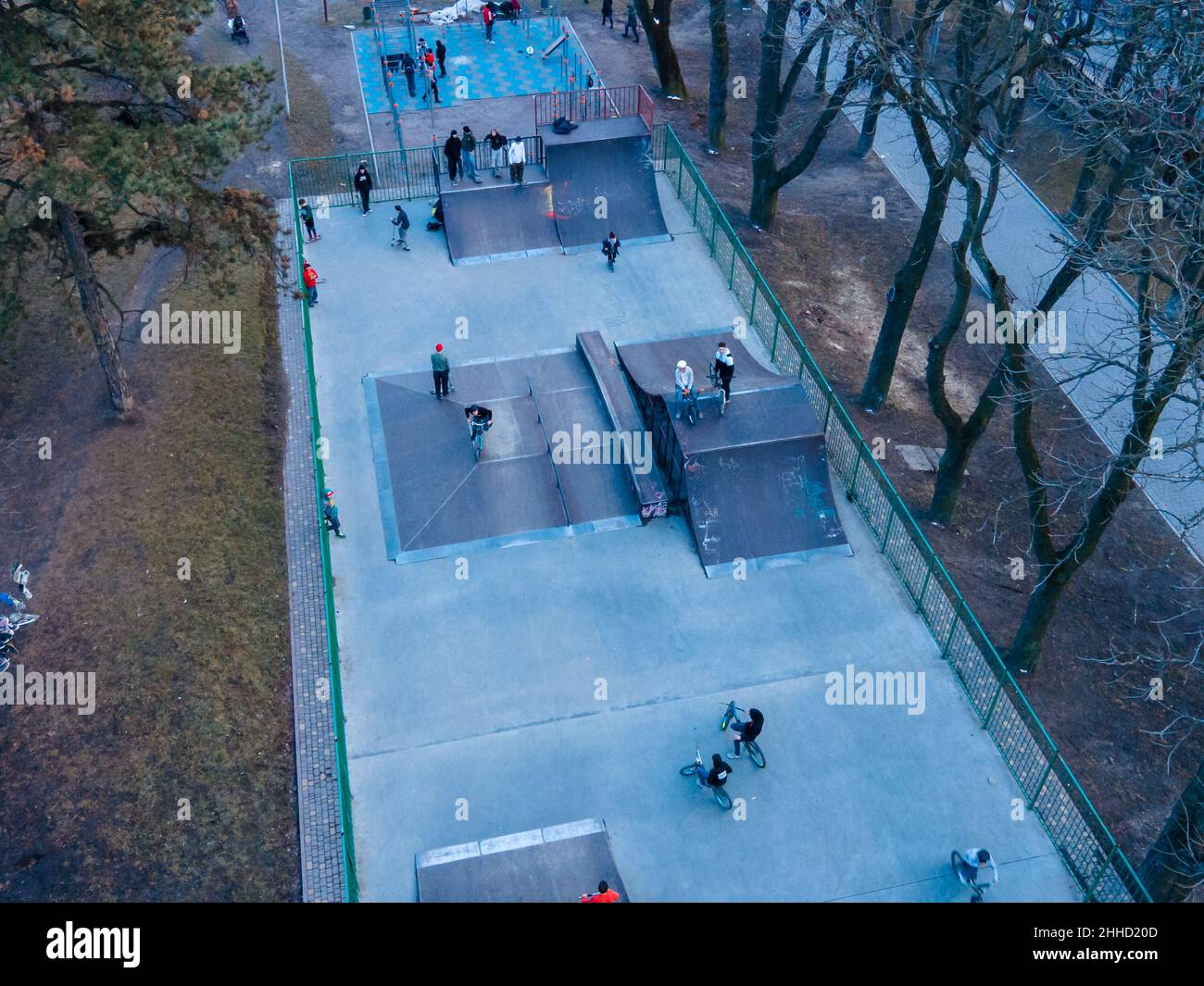 aerial view of skate park at public city place copy space Stock Photo ...