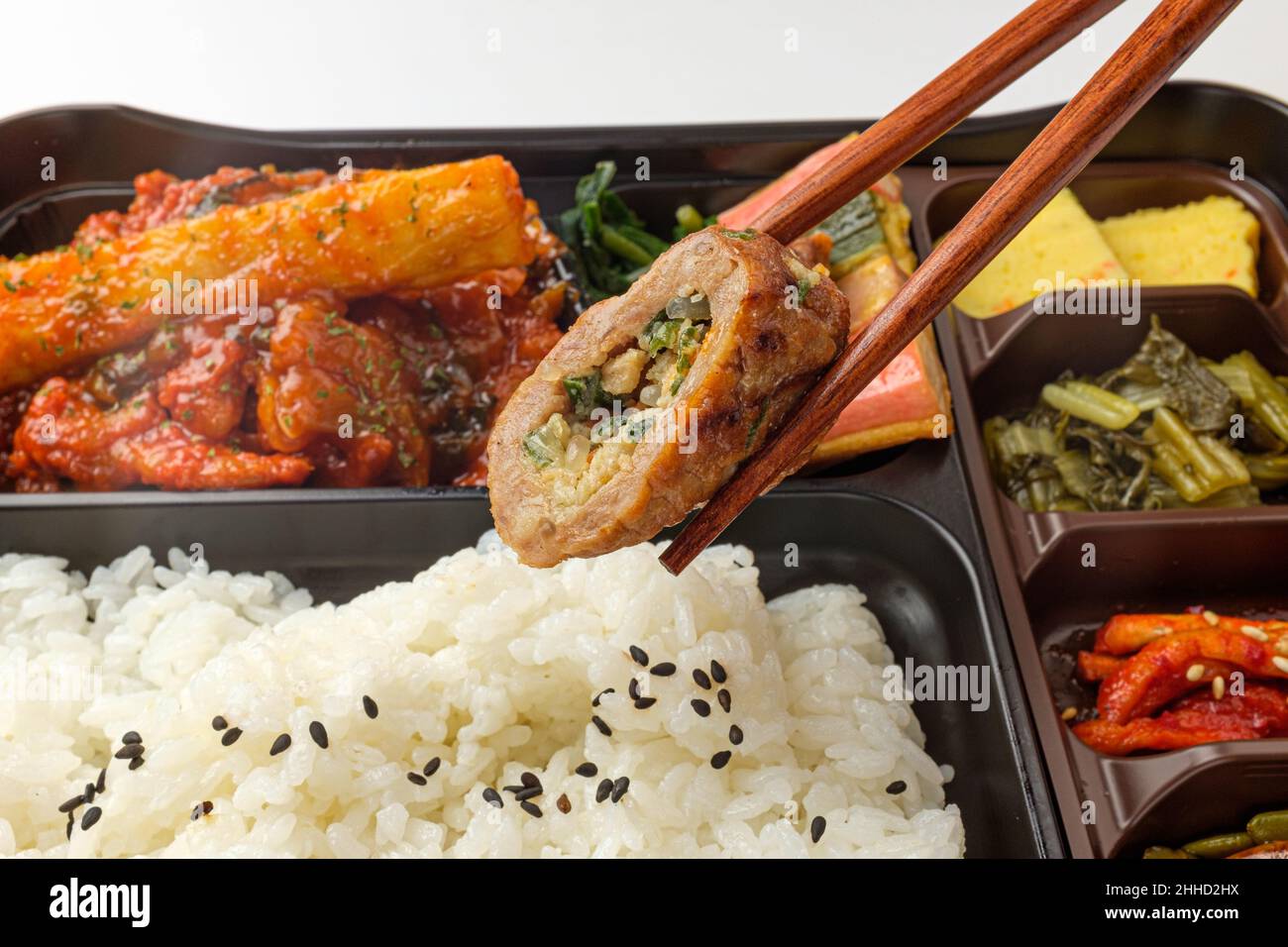Korean lunch box on white background Stock Photo - Alamy