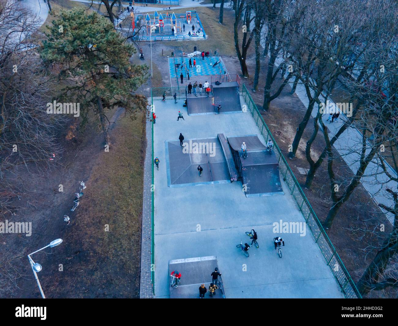 aerial view of skate park at public city place copy space Stock Photo ...