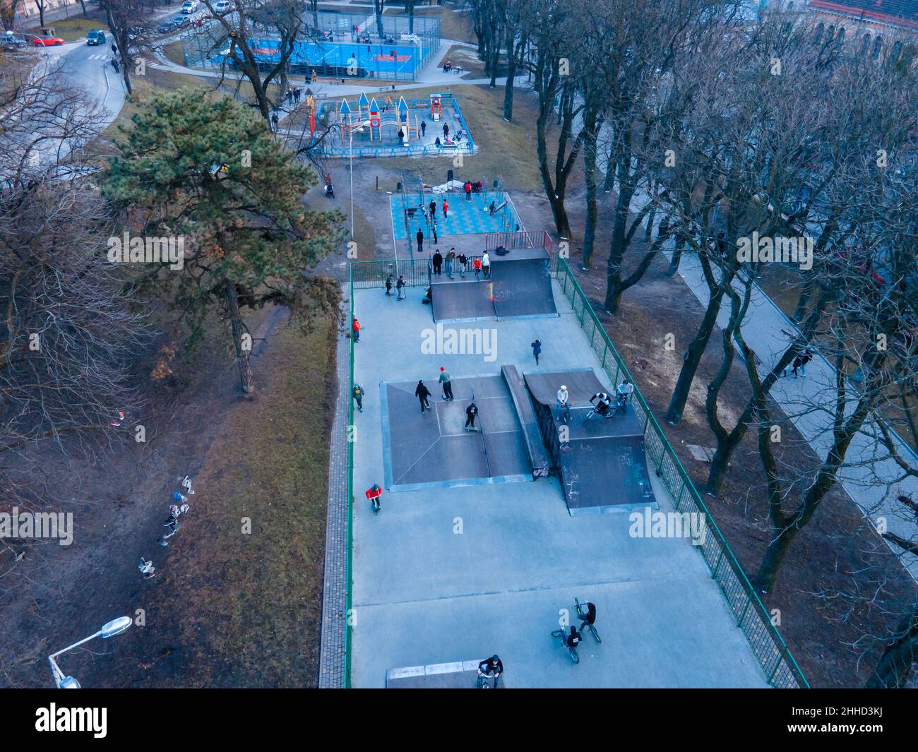 aerial view of skate park at public city place copy space Stock Photo ...