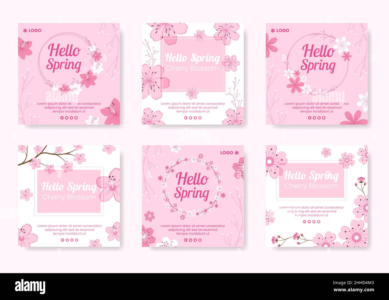 Spring with Blossom Sakura Flowers Post Template Flat Illustration ...