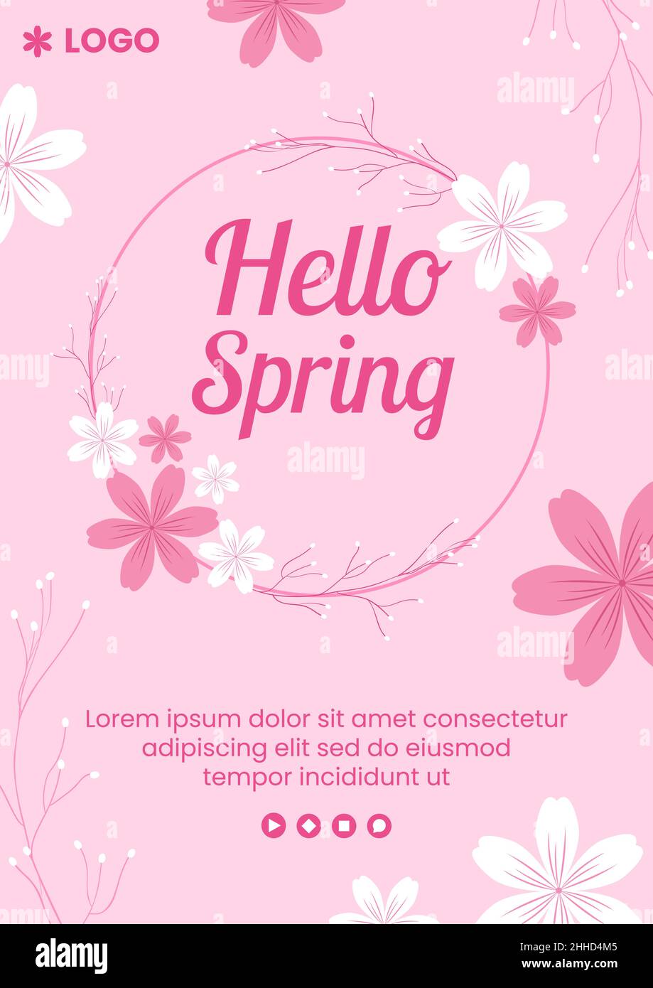 Spring with Blossom Sakura Flowers Flyer Template Flat Illustration ...