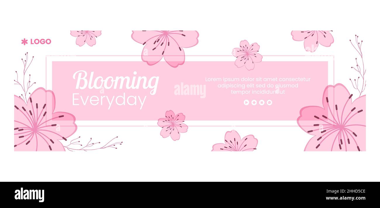 Spring with Blossom Sakura Flowers Cover Template Flat Illustration ...