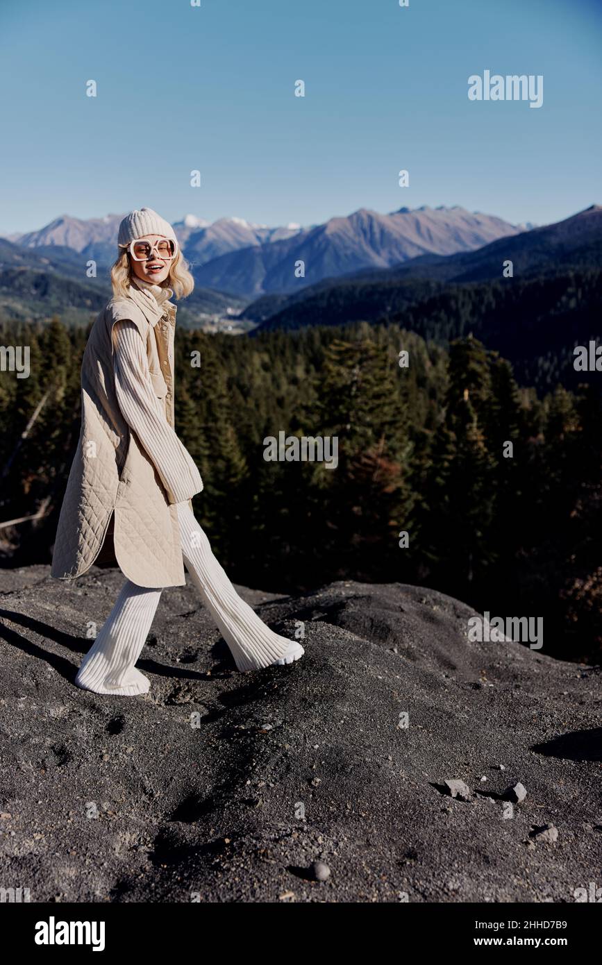 woman fashion clothes mountains landscape nature landscape Stock Photo ...