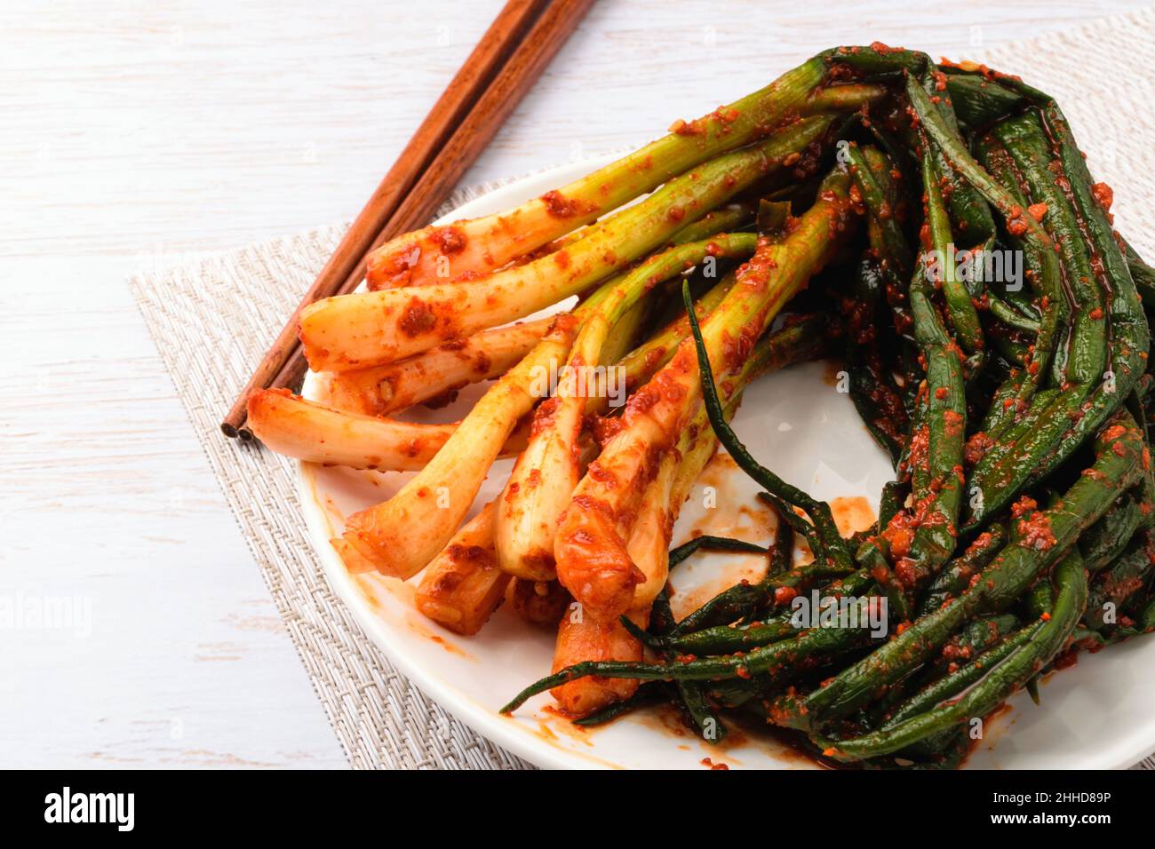 Korean food seasoned green onions with red pepper powder Stock Photo ...
