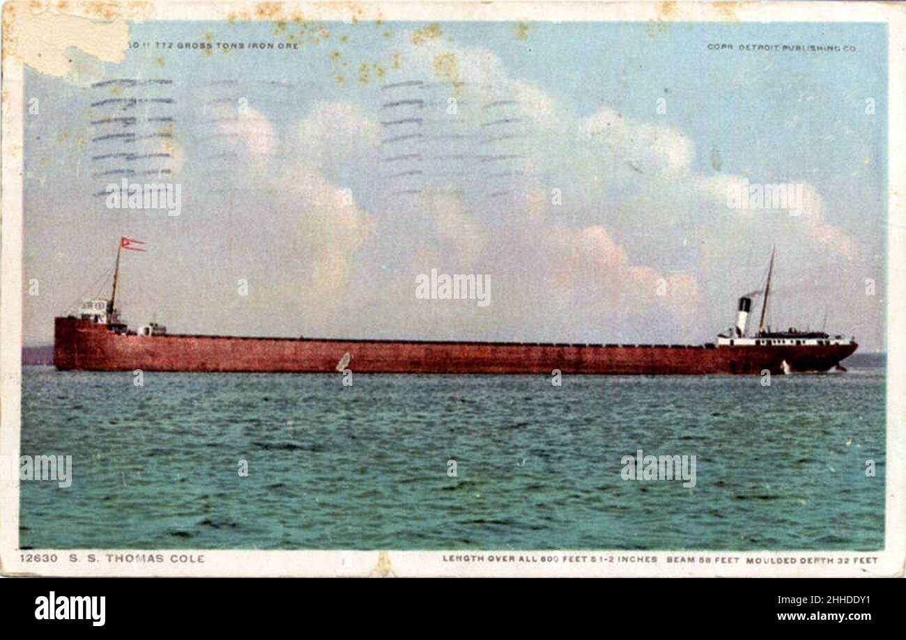 SS Thomas Cole, Length over all 600 feet, 5.5 inches, beam 50 feet ...