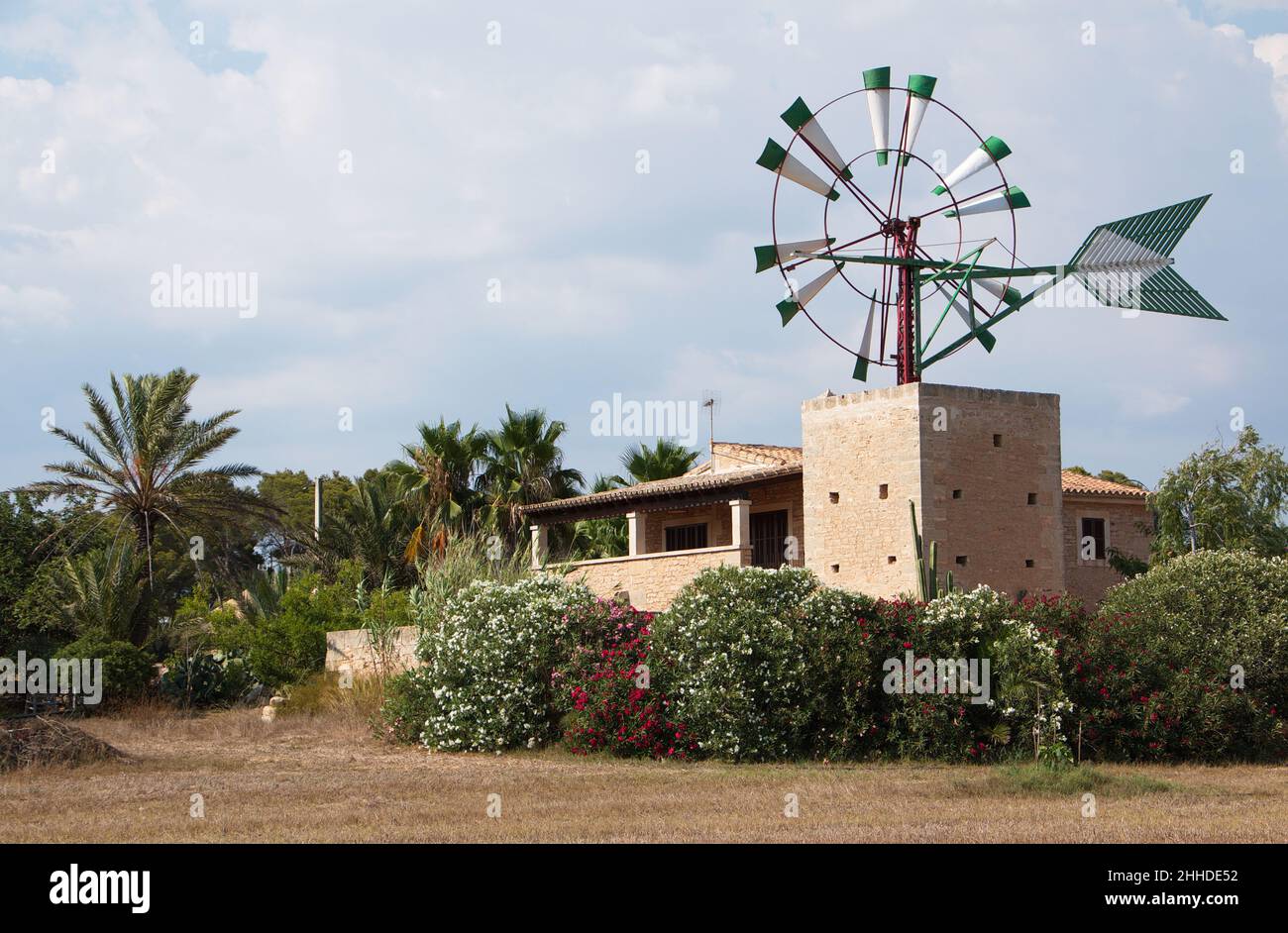 Residential house with a wind turbine near Ses Salines on Mallorca ...