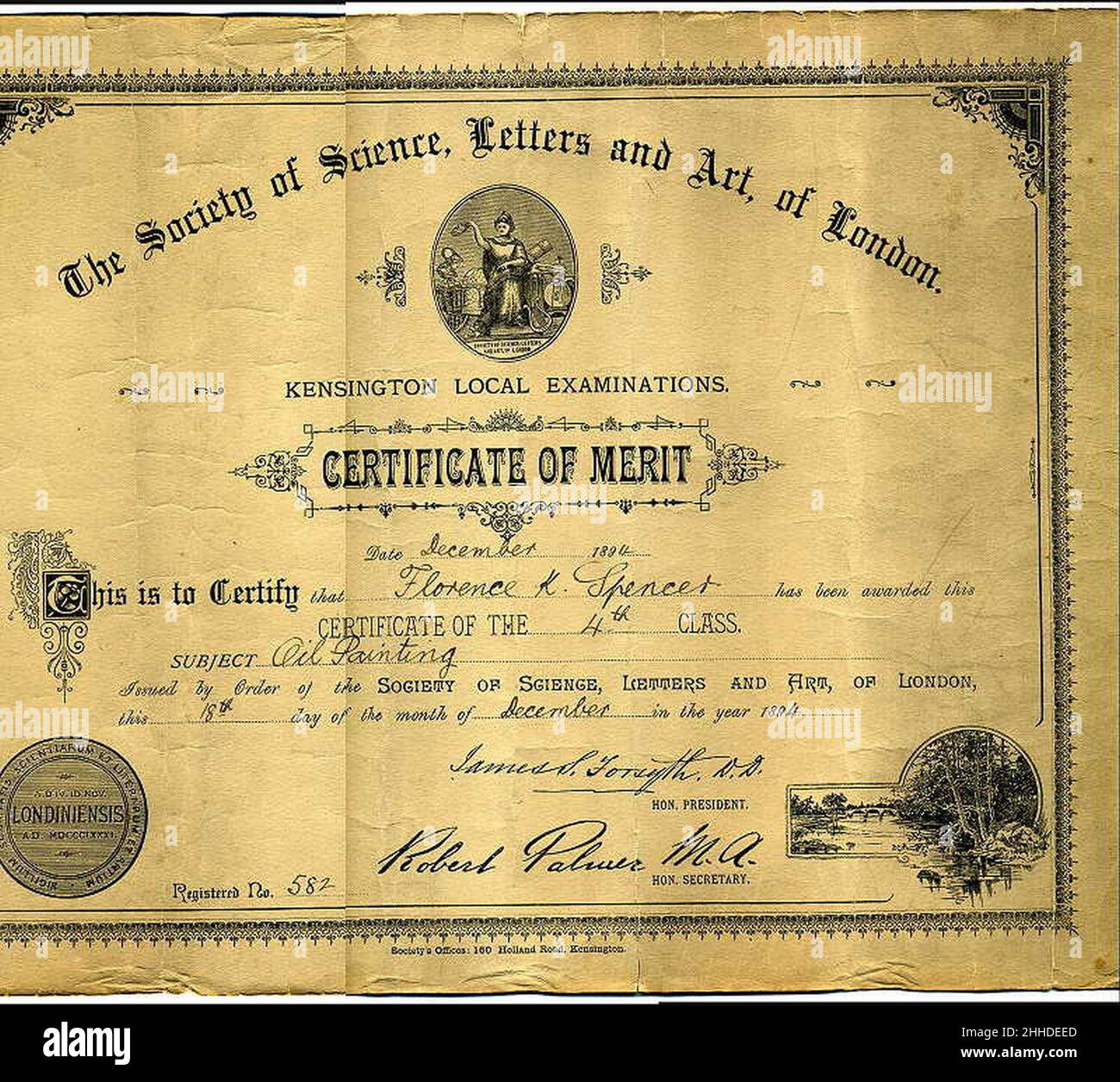SSLA certificate 1894 Stock Photo - Alamy