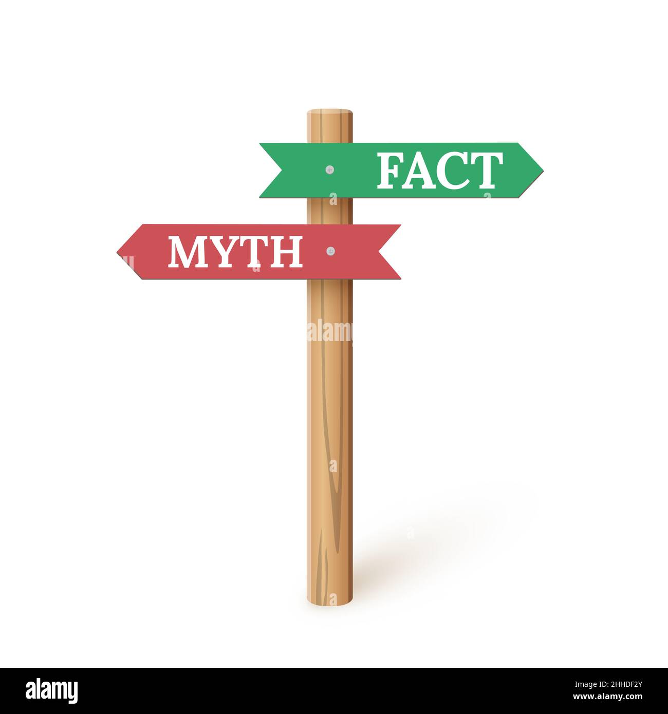 Sign direction with myth and fact vector illustration. 3d wooden ...