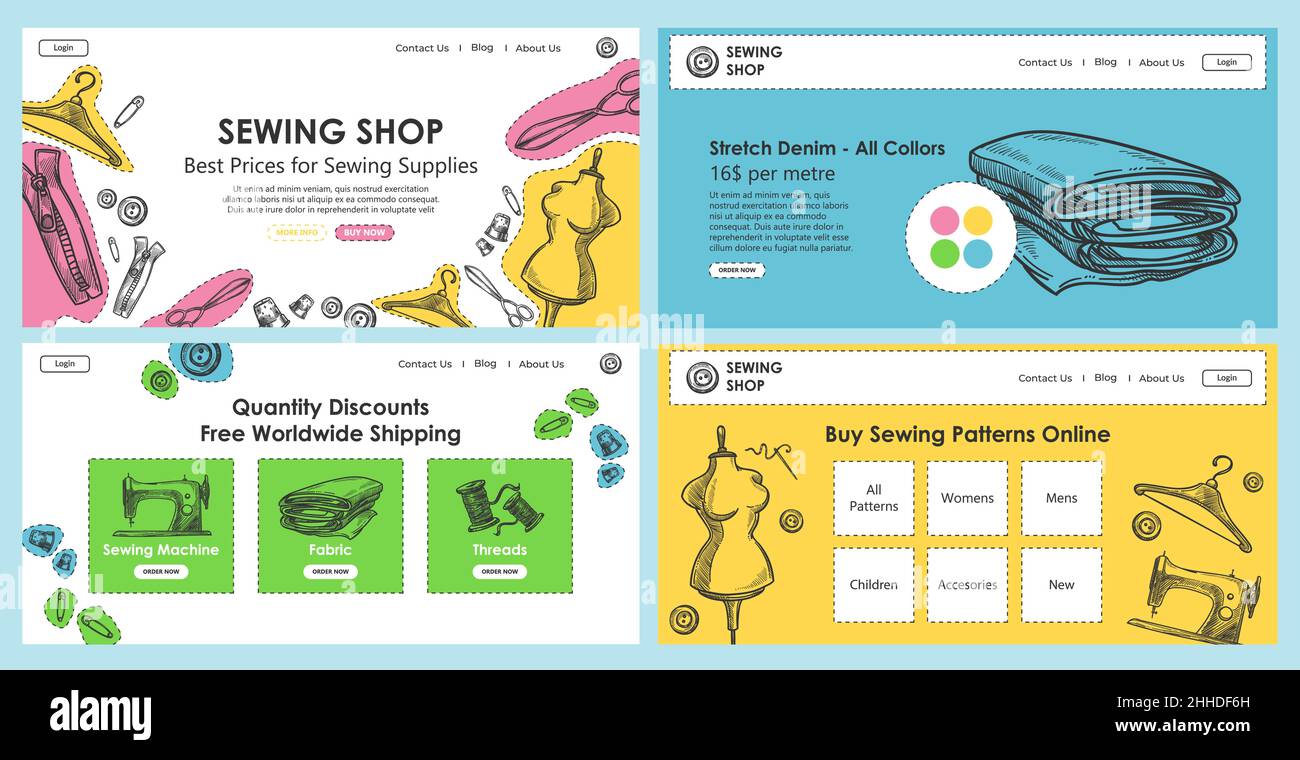 Sewing shop concept, web page template design set Stock Vector Image ...