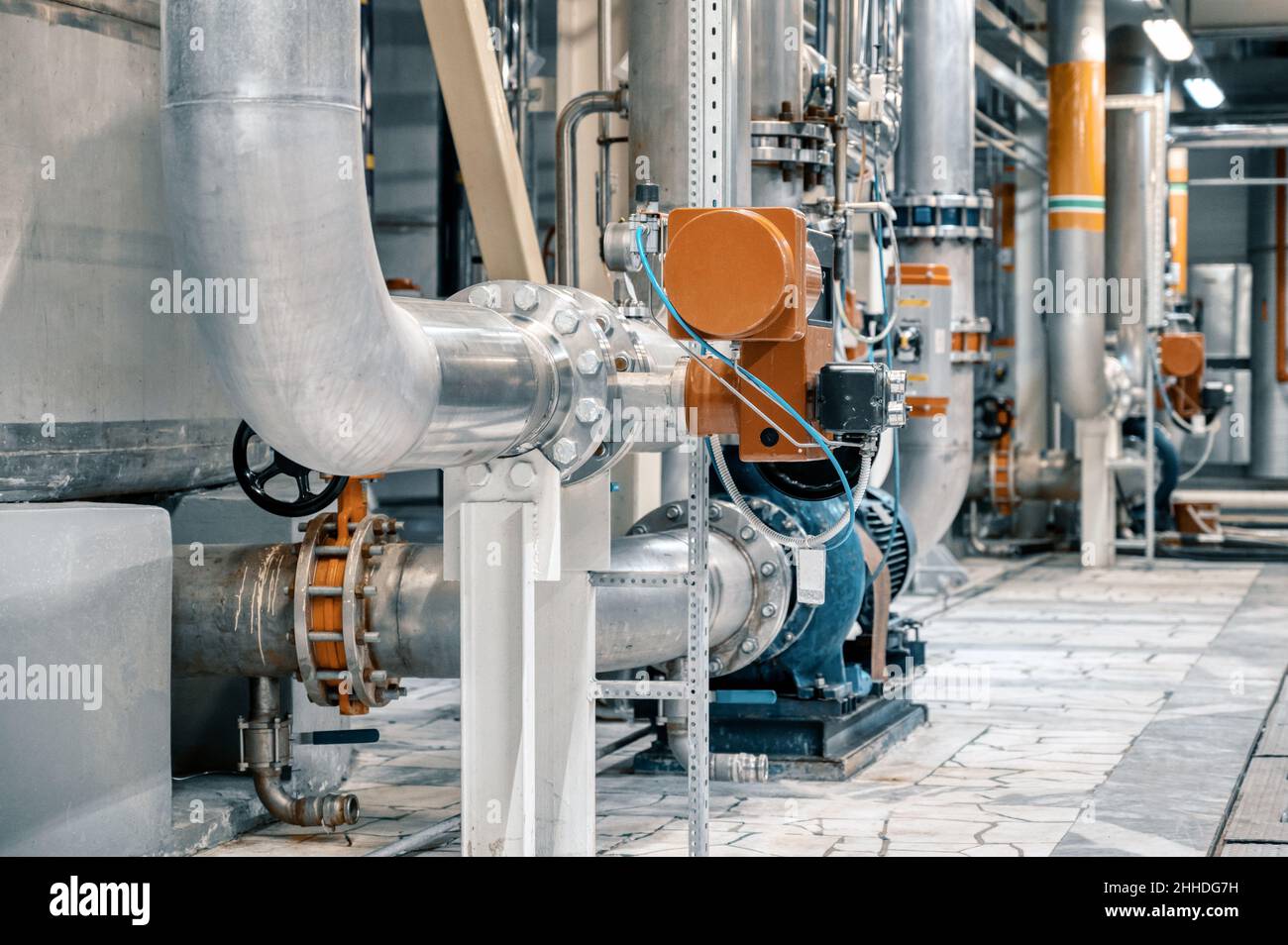 Dosing control valves and liquid meters on pipeline system Stock Photo ...