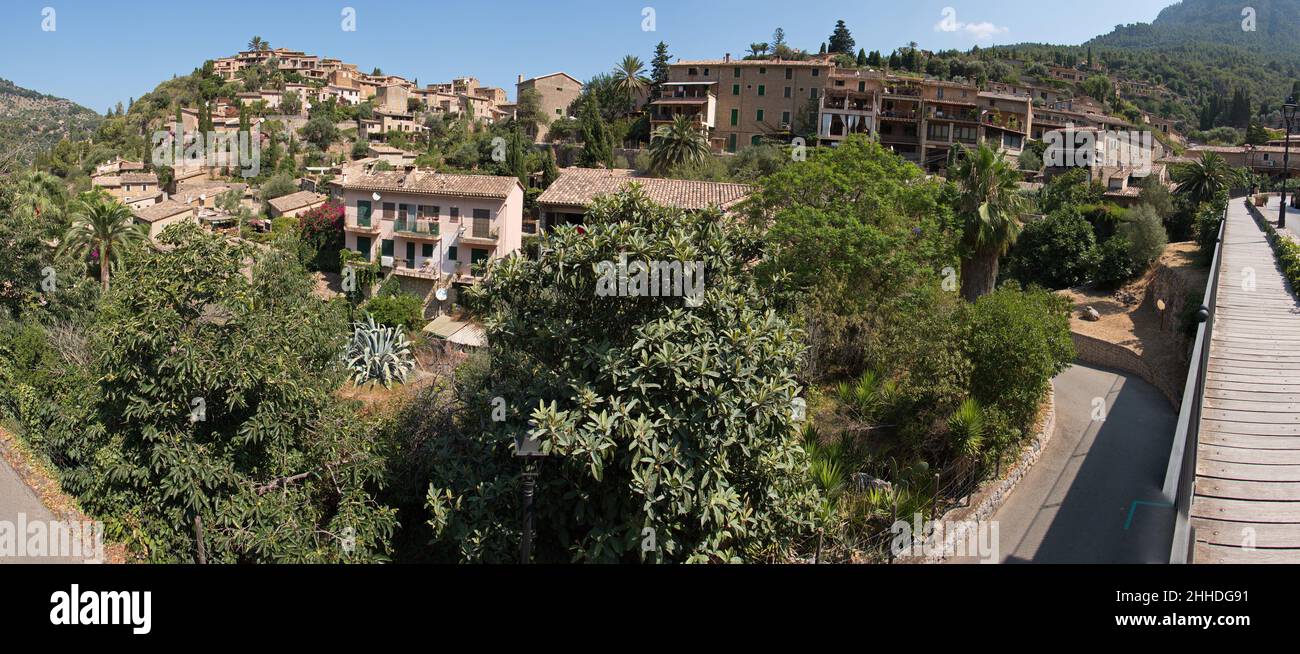 Coastal village Deia at the road MA10 in Tramuntana Mountains on ...