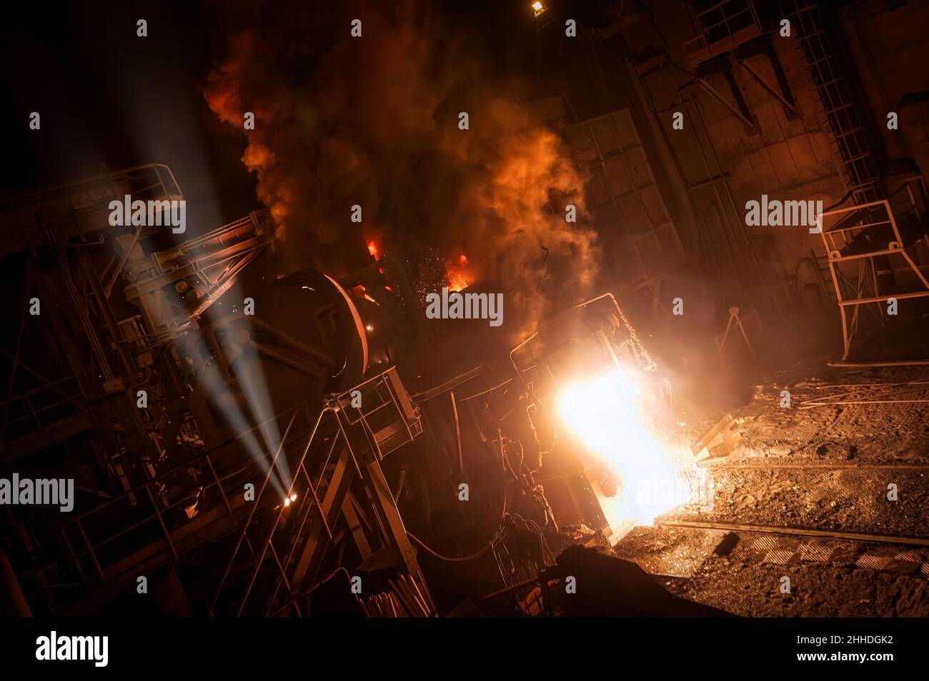 Discharge of liquid metal from a metallurgical furnace Stock Photo - Alamy